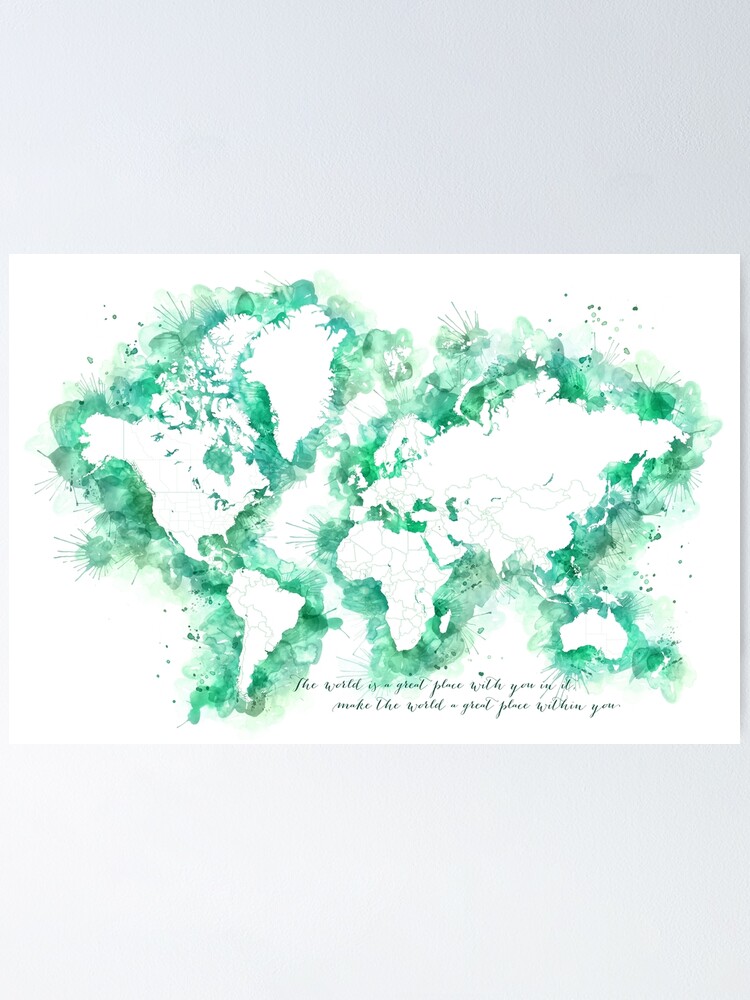 "Inspirational quote world map" Poster for Sale by blursbyai | Redbubble