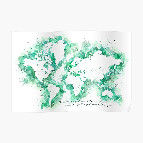 "Inspirational quote world map" Poster for Sale by blursbyai | Redbubble