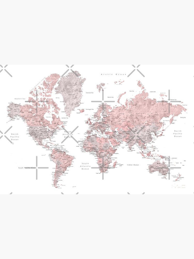 "Muted pink and taupe detailed world map" Canvas Print by blursbyai ...