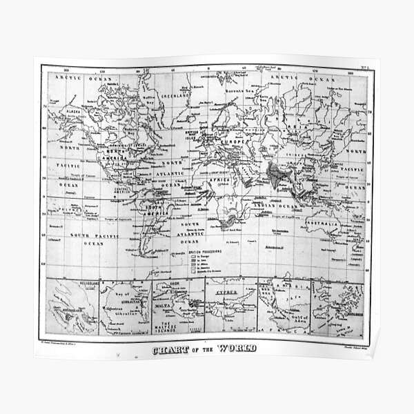 "Black and White World Map (1880)" Poster by BravuraMedia | Redbubble