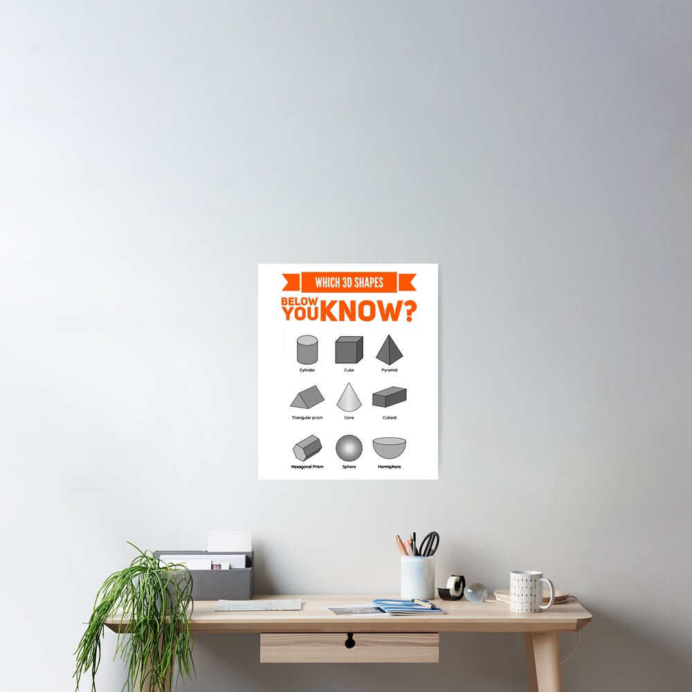 "Educational Basic 3D Shapes Chart Black Colour Wording" Poster for ...