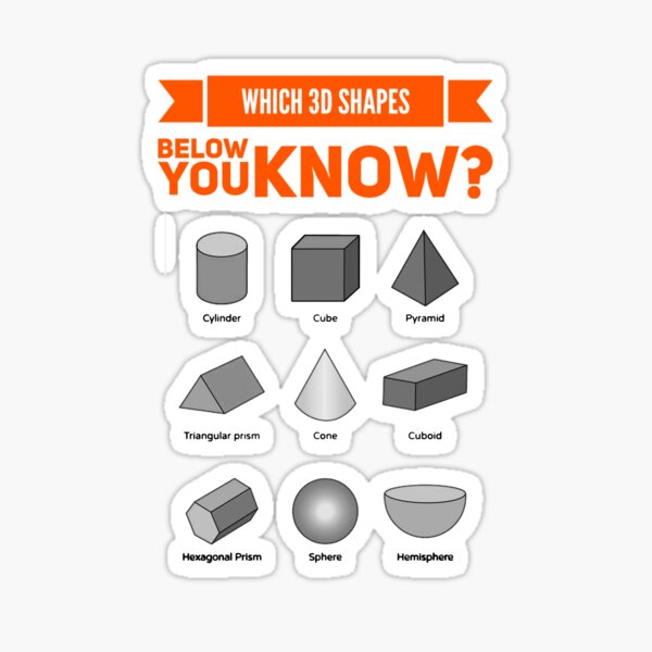 "Educational Basic 3D Shapes Chart Black Colour Wording" Sticker for ...