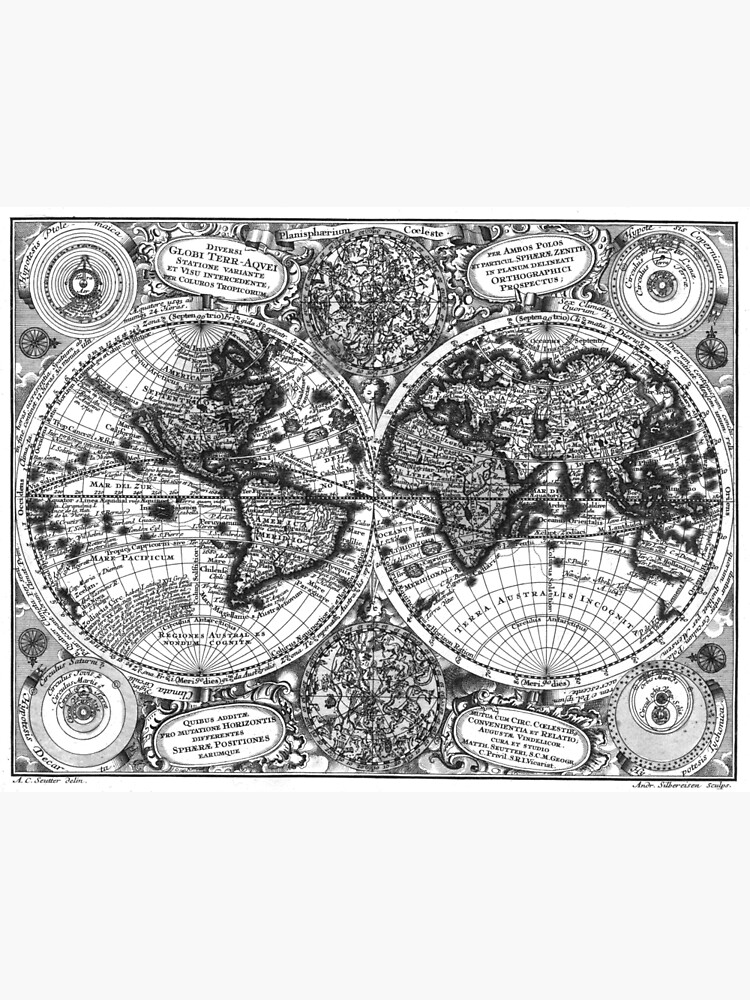 "Black and White World Map (1744)" Poster for Sale by BravuraMedia ...