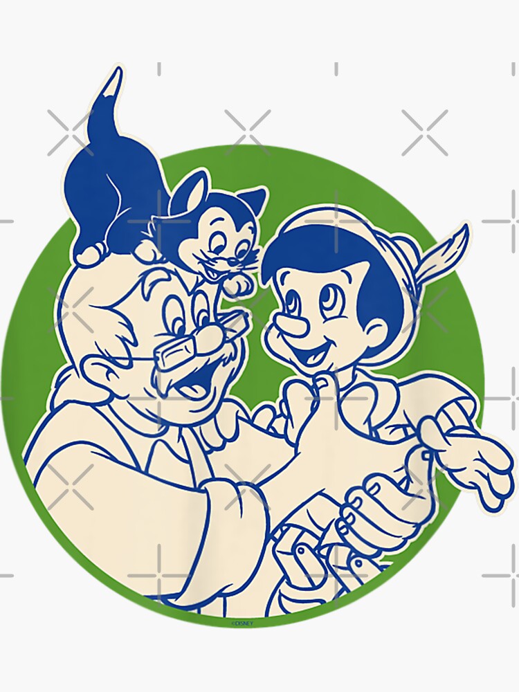 "Pinocchio Geppetto and Figaro " Sticker for Sale by CarolRogan | Redbubble