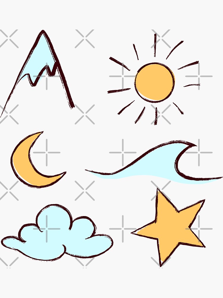 "Sticker pack mountain sun cloud star moon wave" Sticker for Sale by ...