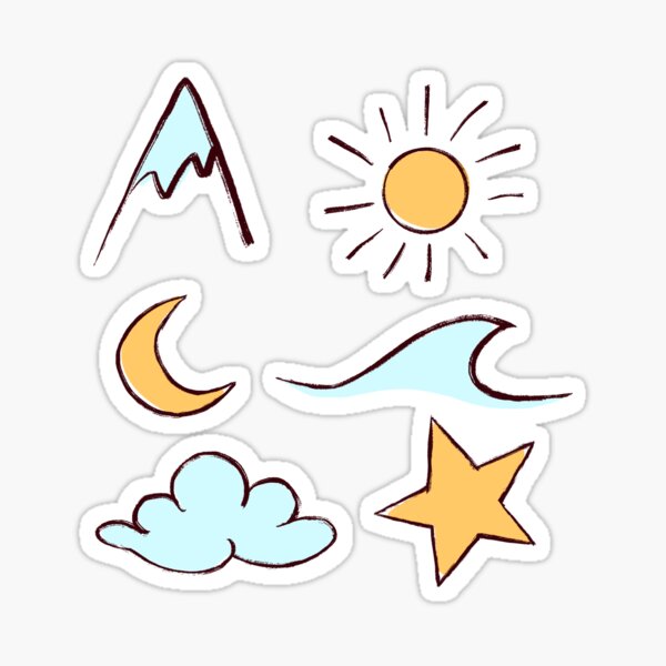 "Sticker pack mountain sun cloud star moon wave" Sticker for Sale by ...