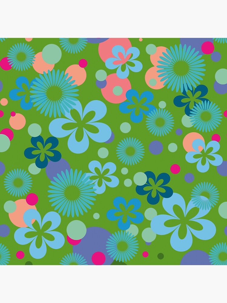 "Retro Mod Floral Pattern in Blue and Green" Sticker for Sale by ...