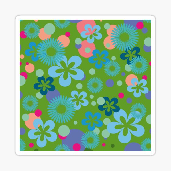 "Retro Mod Floral Pattern in Blue and Green" Sticker for Sale by ...