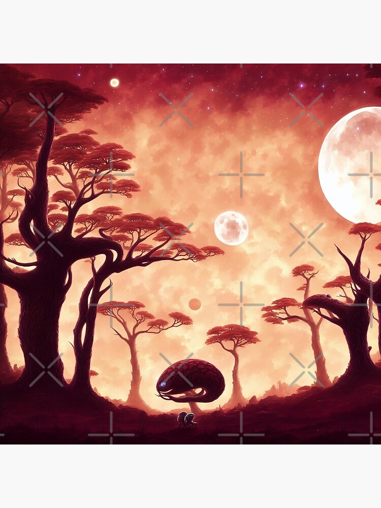 "Red alien forest with small alien monsters and multiple moons" Poster for Sale by BrachiaST ...