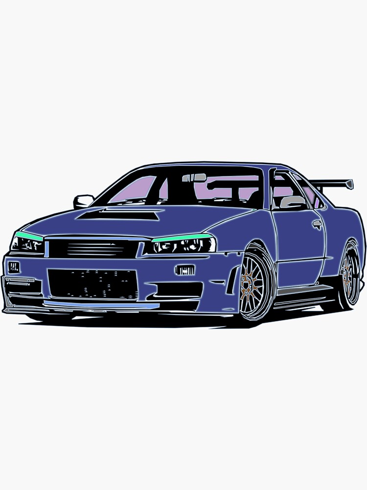 "Animated blue Nissan Skyline - GTR R34" Sticker for Sale by ...