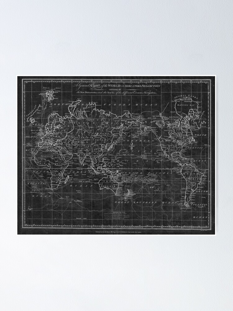 "Black and White World Map (1799) Inverse" Poster by BravuraMedia ...