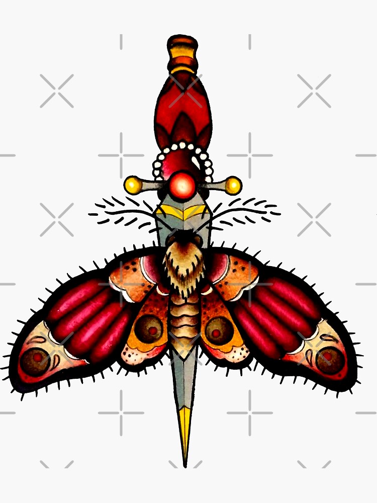 "Traditional Moth and Dagger Tattoo" Sticker for Sale by Cesarcali ...
