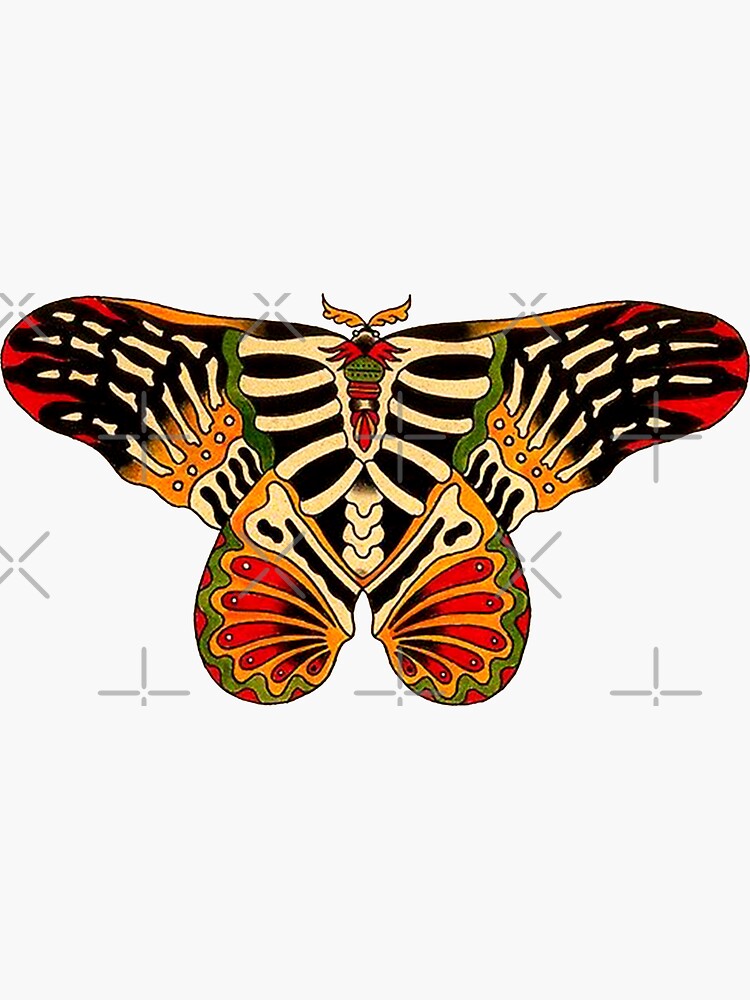 "Traditional Skeleton Moth Tattoo" Sticker for Sale by Cesarcali ...