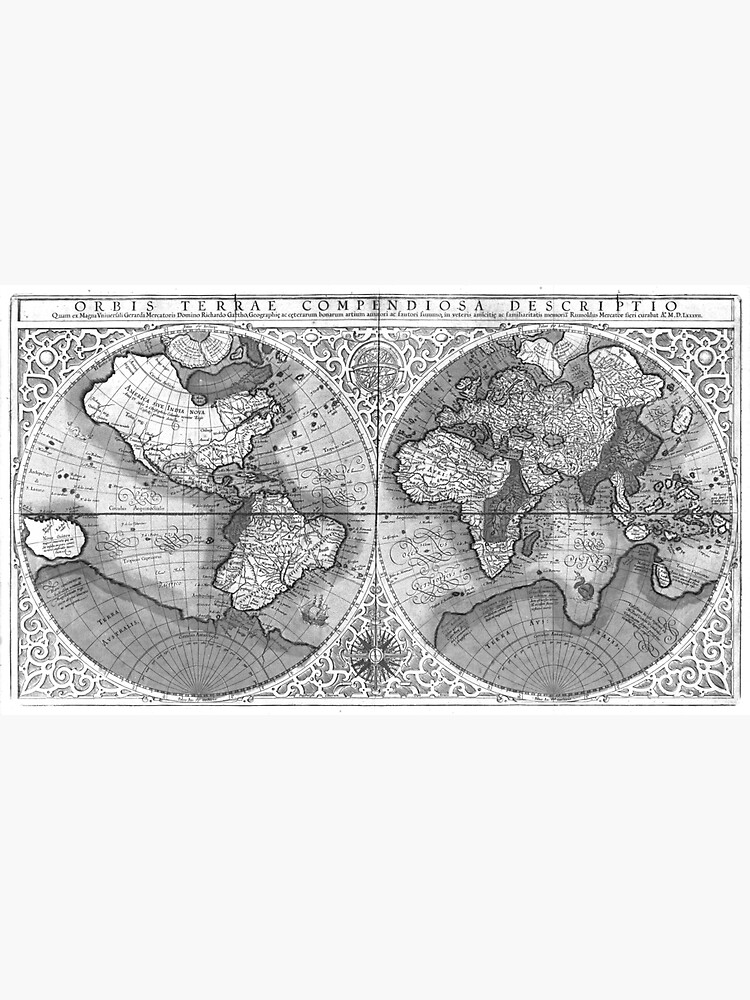 "Black and White World Map (1607)" Sticker for Sale by BravuraMedia ...