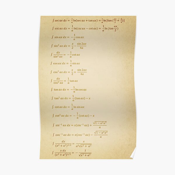 "Indefinite Integral" Poster for Sale by ScienceCorner | Redbubble