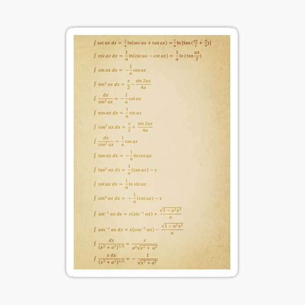 "Indefinite Integral" Sticker for Sale by ScienceCorner | Redbubble