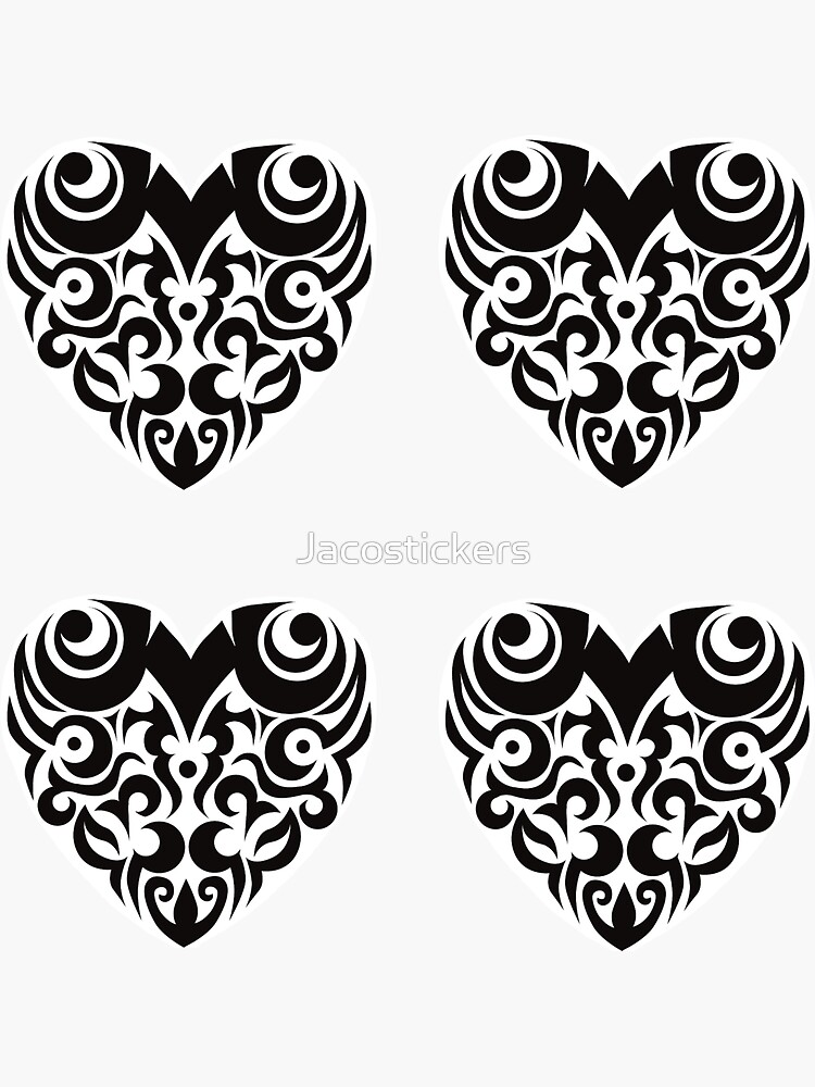 "Heart Tribal tattoo black hand drawn design stickers pack " Sticker ...