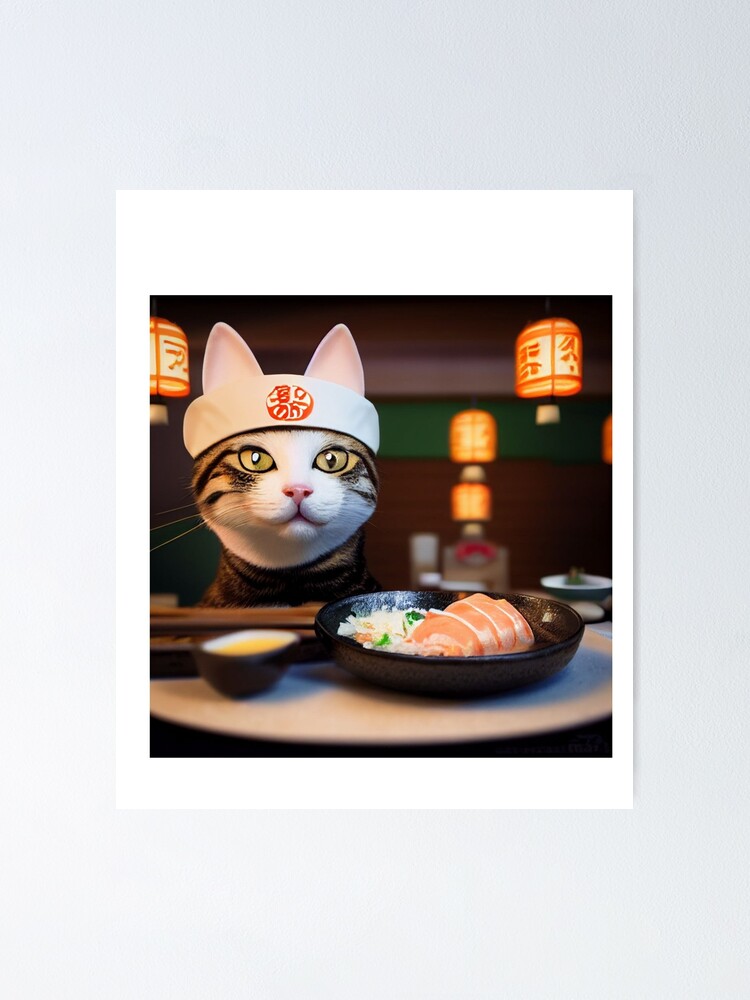 "Cute Sushi Cat Kawaii-Kawaii Sushi Cat-Cute Cat Eating Sushi " Poster ...
