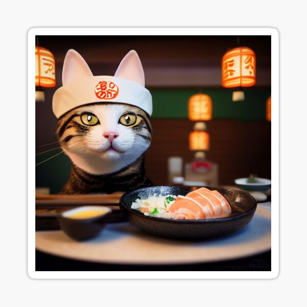 "Cute Sushi Cat Kawaii-Kawaii Sushi Cat-Cute Cat Eating Sushi " Sticker ...