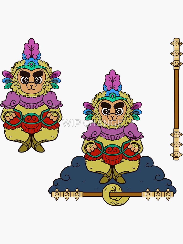 "Six Eared Macaque Sticker Pack; pose 1; Monkey king CCTV Pattern (2/3 ...
