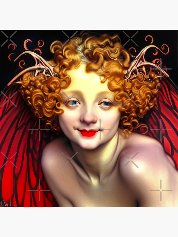 "Beautiful Red Winged Demon Angel Original Digital Art Design" Sticker ...