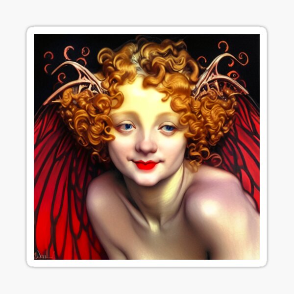 "Beautiful Red Winged Demon Angel Original Digital Art Design" Sticker ...
