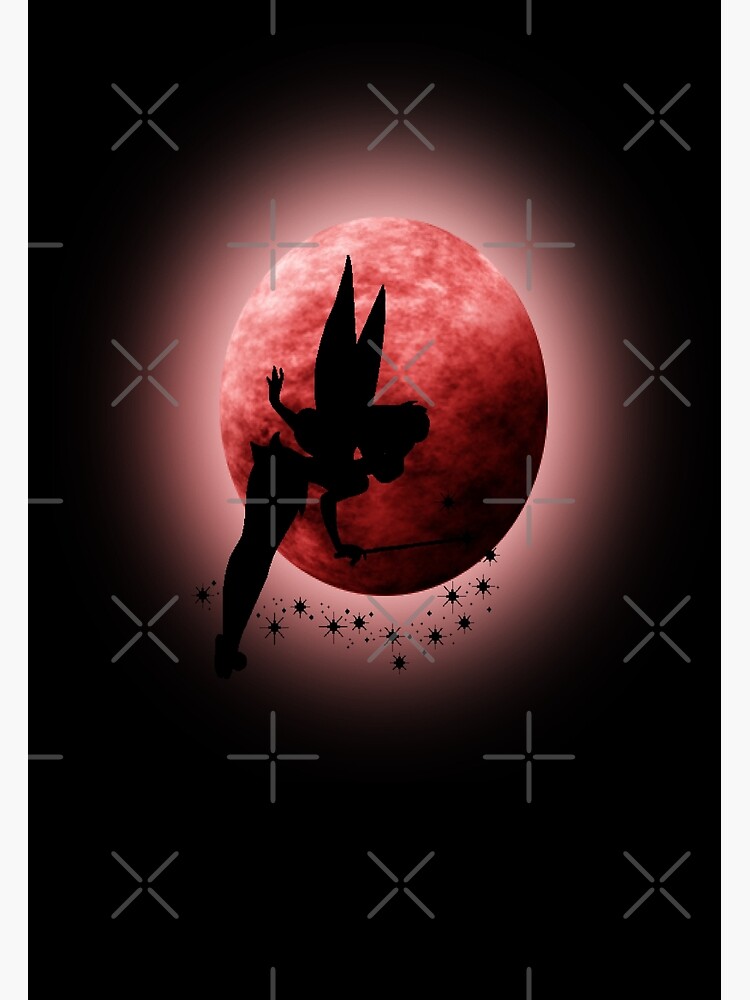 " Tinkerbell red moon, Peter Pan Illustration,Watercolor Fairy, glitter ...