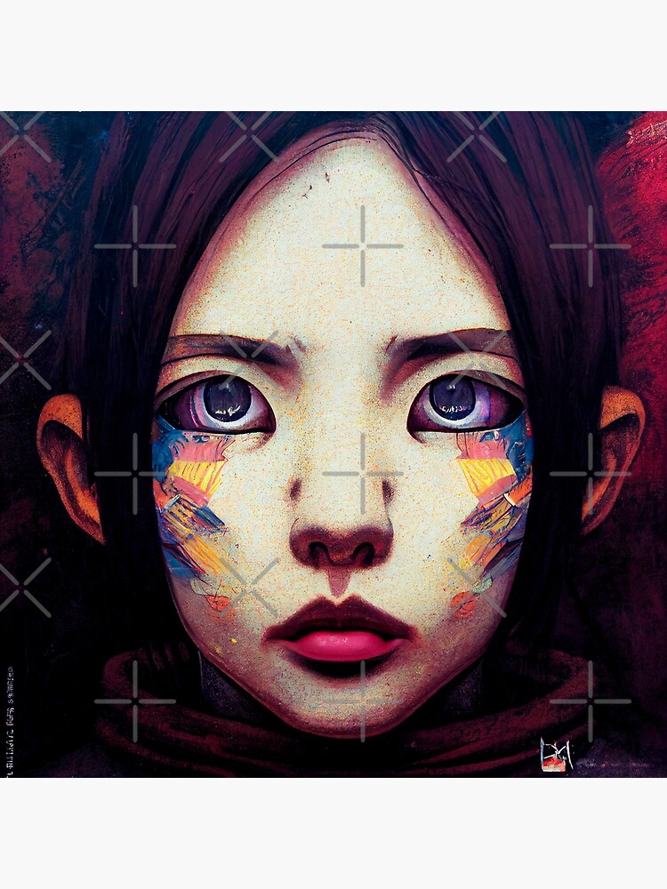 "STREET POP ART ASIAN GIRL dark hair, face paint, big sad eyes ...