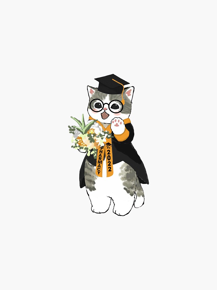 "graduation happy cat with glassess pharmacy 2022 cat lover and flowers ...