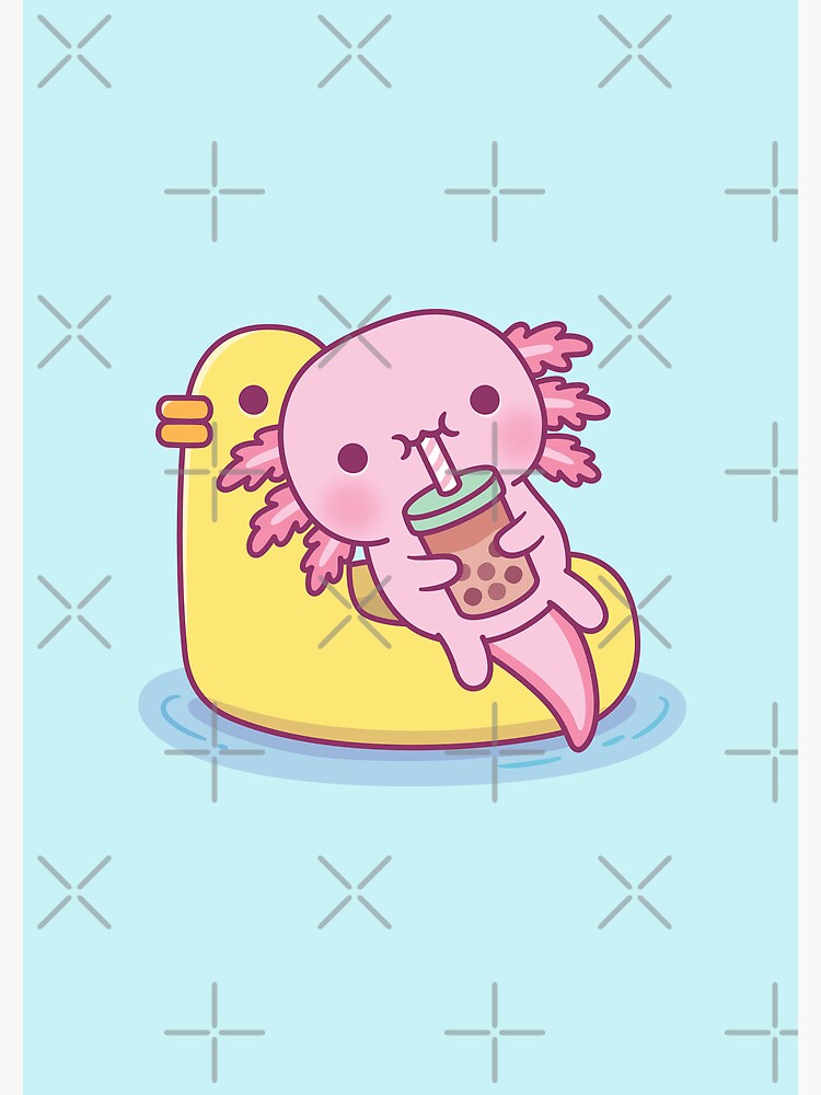 "Cute Axolotl Chilling On Duck Pool Float Drinking Bubble Tea" Journal ...