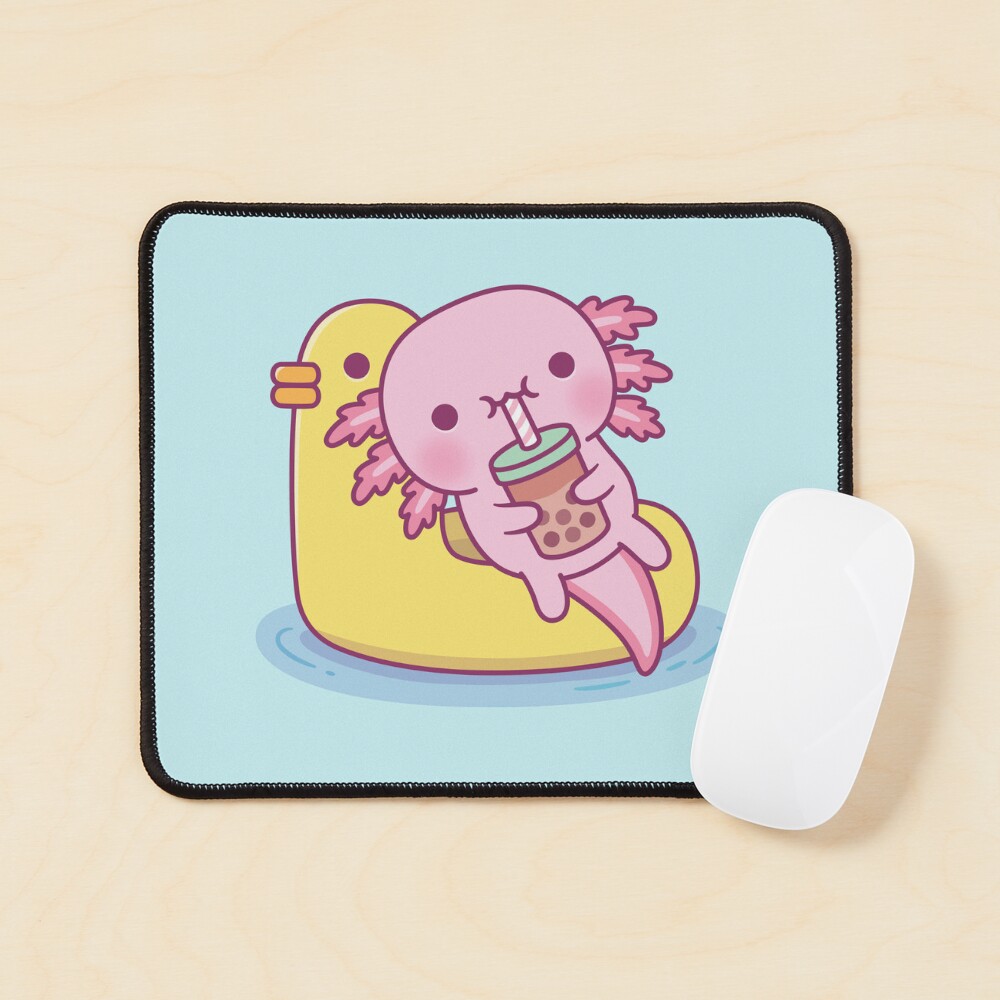 "Cute Axolotl Chilling On Duck Pool Float Drinking Bubble Tea" Sticker ...