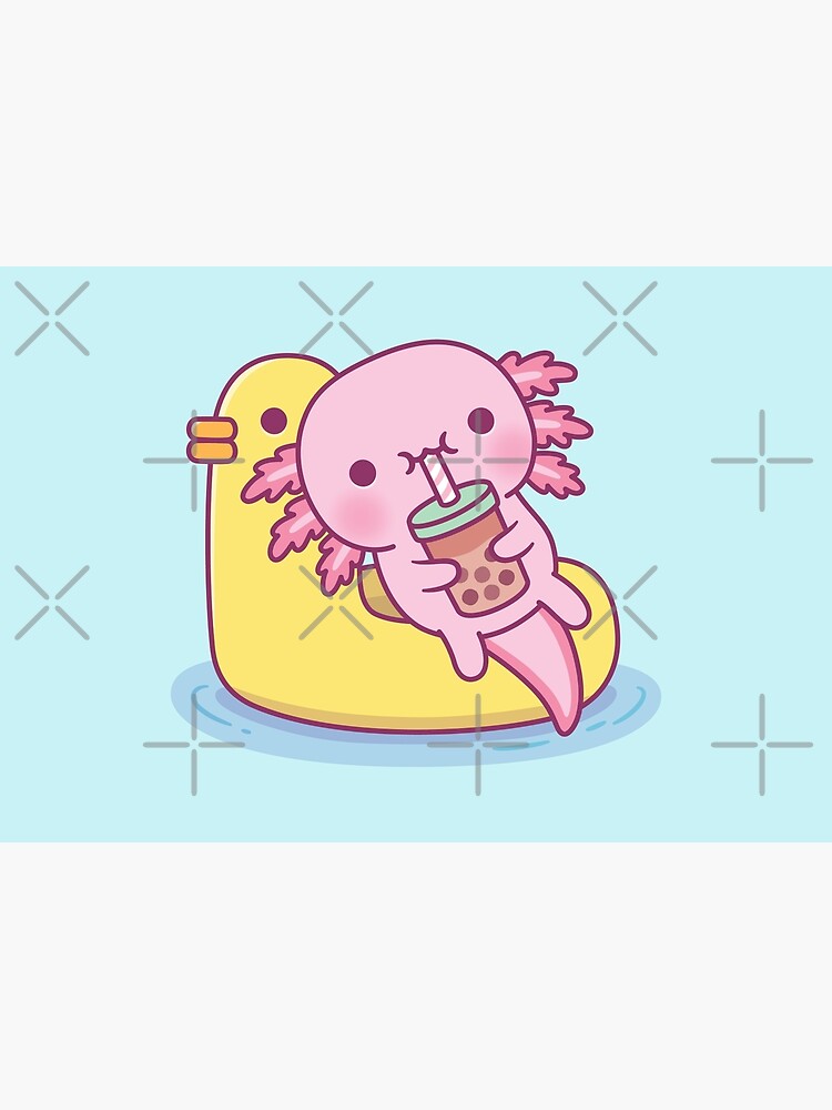 "Cute Axolotl Chilling On Duck Pool Float Drinking Bubble Tea" Poster ...