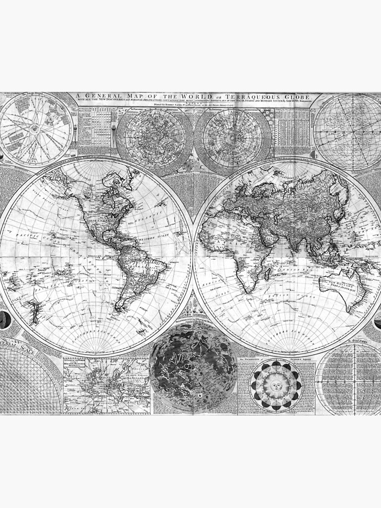 "Black and White World Map (1787)" Tapestry for Sale by BravuraMedia ...