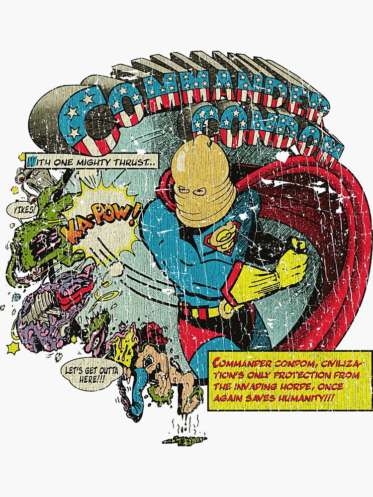 "Superhero Commander Condom Mighty Thrust 1987 " Sticker for Sale by ...