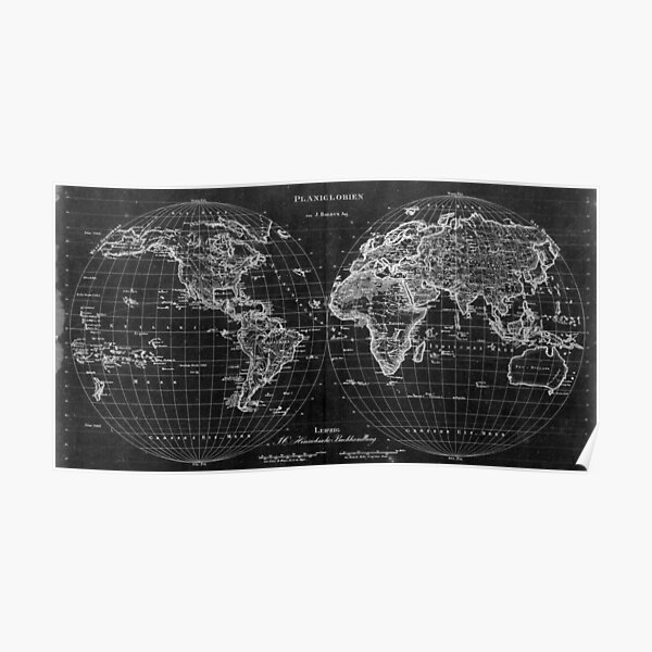 "Black and White World Map (1827) Inverse" Poster for Sale by ...