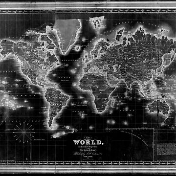 "Black and White World Map (1840) Inverse" Tapestry for Sale by ...