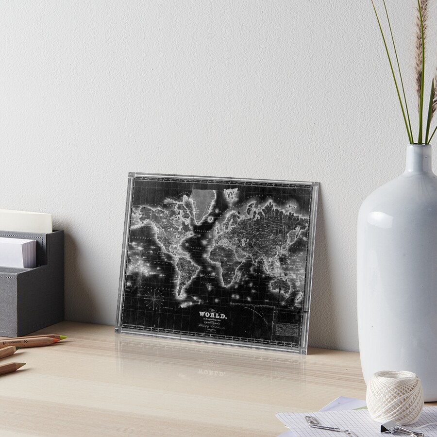 "Black and White World Map (1840) Inverse" Tapestry for Sale by ...