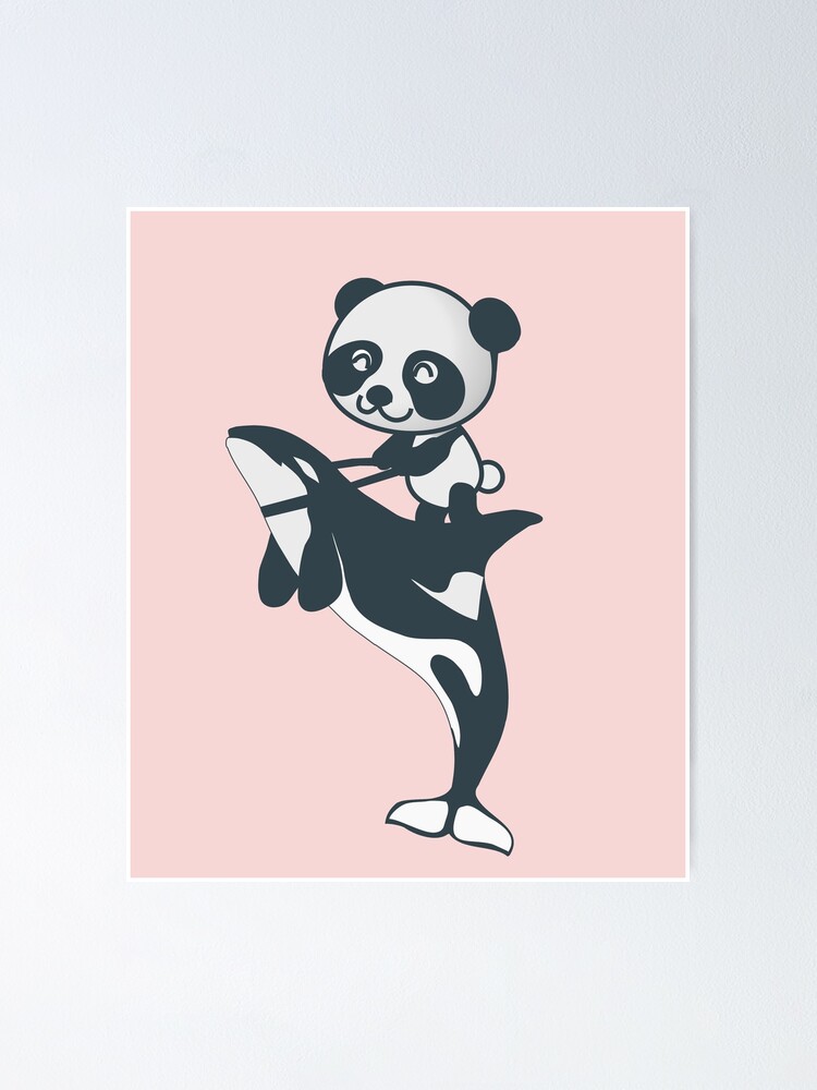 Póster «Panda Riding Orca Sea Panda Fantasía de dibujos animados» de ...