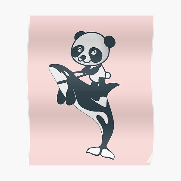 "Panda Riding Orca Sea Panda Fantasy Cartoon " Poster for Sale by ...
