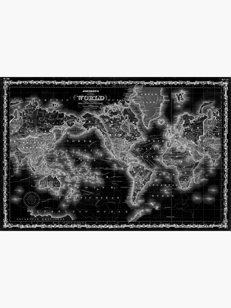 "Black and White World Map (1860) Inverse" Photographic Print for Sale ...