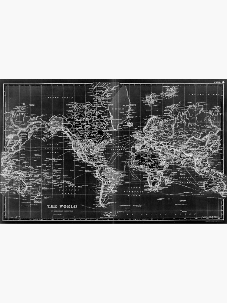 Black and White World Map (1892) Inverse Premium Matte Vertical Poster ...
