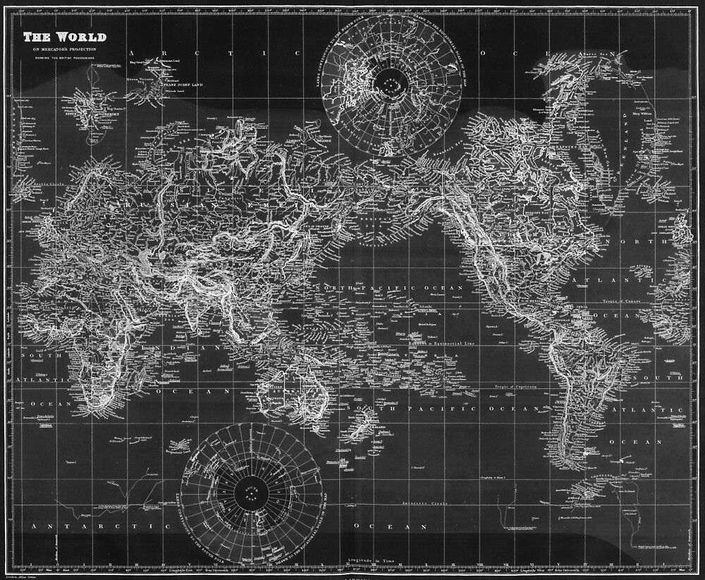"Black and White World Map (1901) Inverse" by BravuraMedia | Redbubble