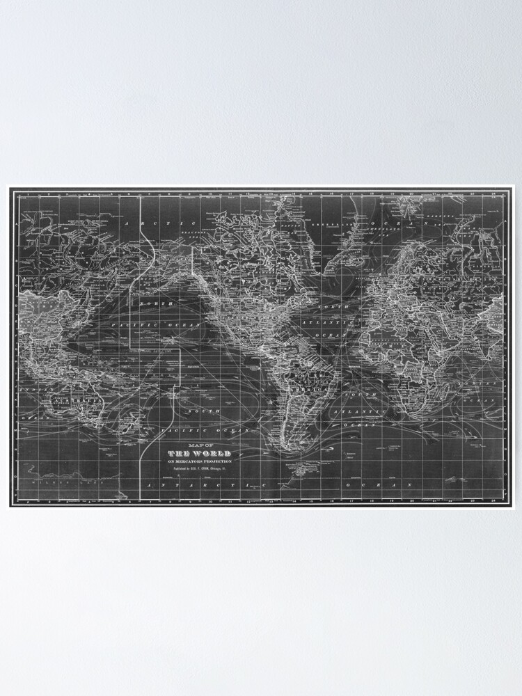 "Black and White World Map (1901) Inverse 2" Poster for Sale by ...