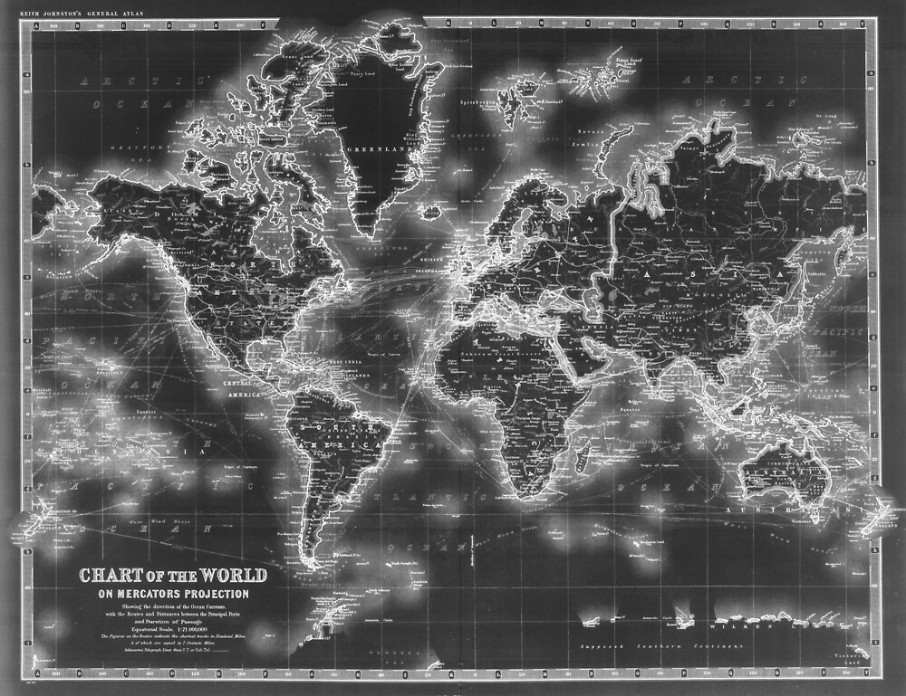 "Black and White World Map (1911) Inverse" by BravuraMedia | Redbubble