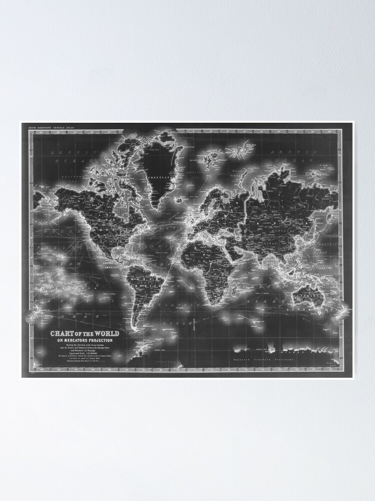 "Black and White World Map (1911) Inverse" Poster by BravuraMedia ...