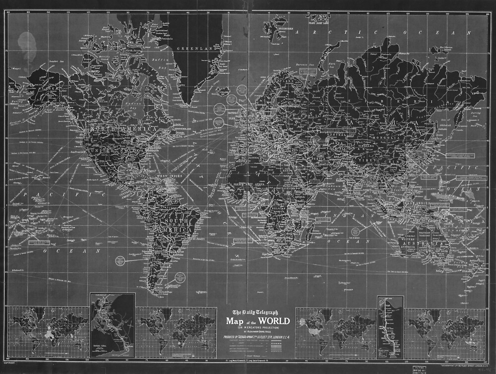 "Black and White World Map (1918) Inverse" by BravuraMedia | Redbubble