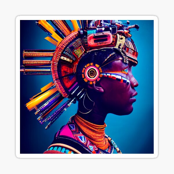 "AZTEC PORTRAIT ETNIC CYBERPUNK TECHNOLOGY POP AFRICAN TRIBE colorful ...
