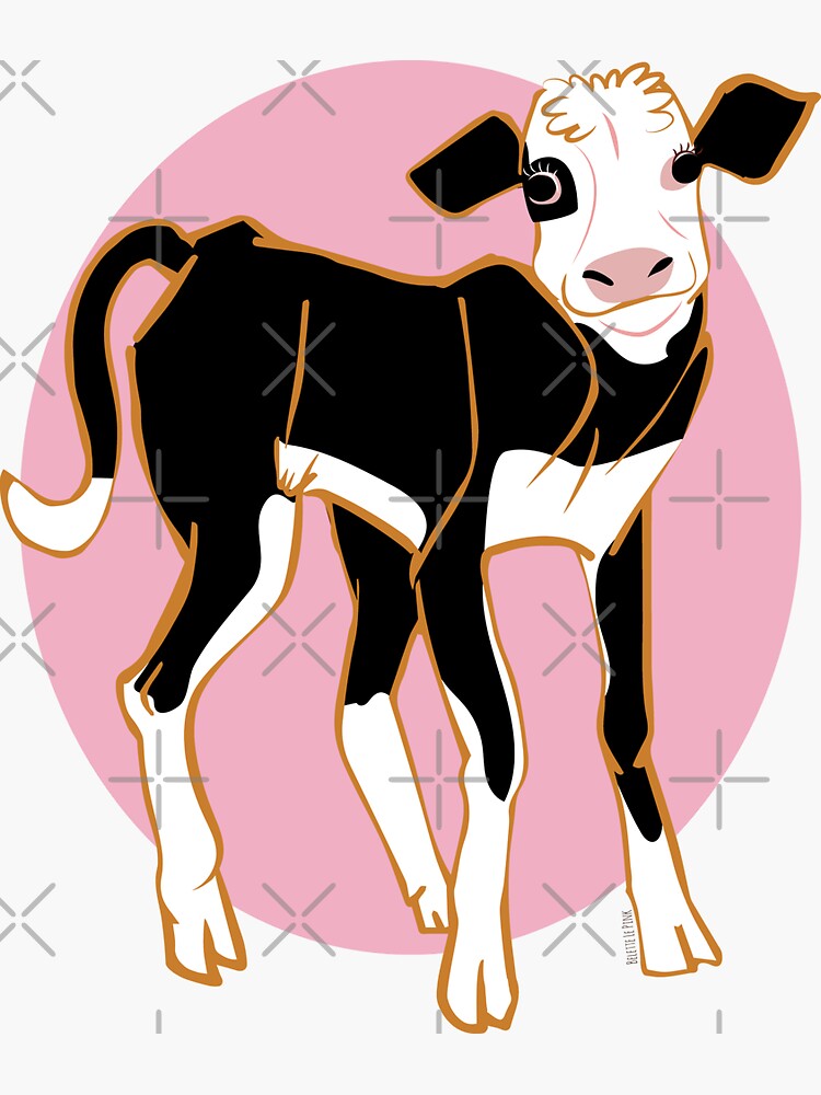 "Black and White Calf in pink" Sticker for Sale by belettelepink ...