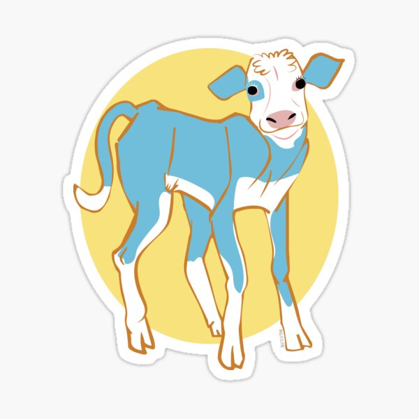 "Blue and White Calf in yellow" Sticker for Sale by belettelepink ...
