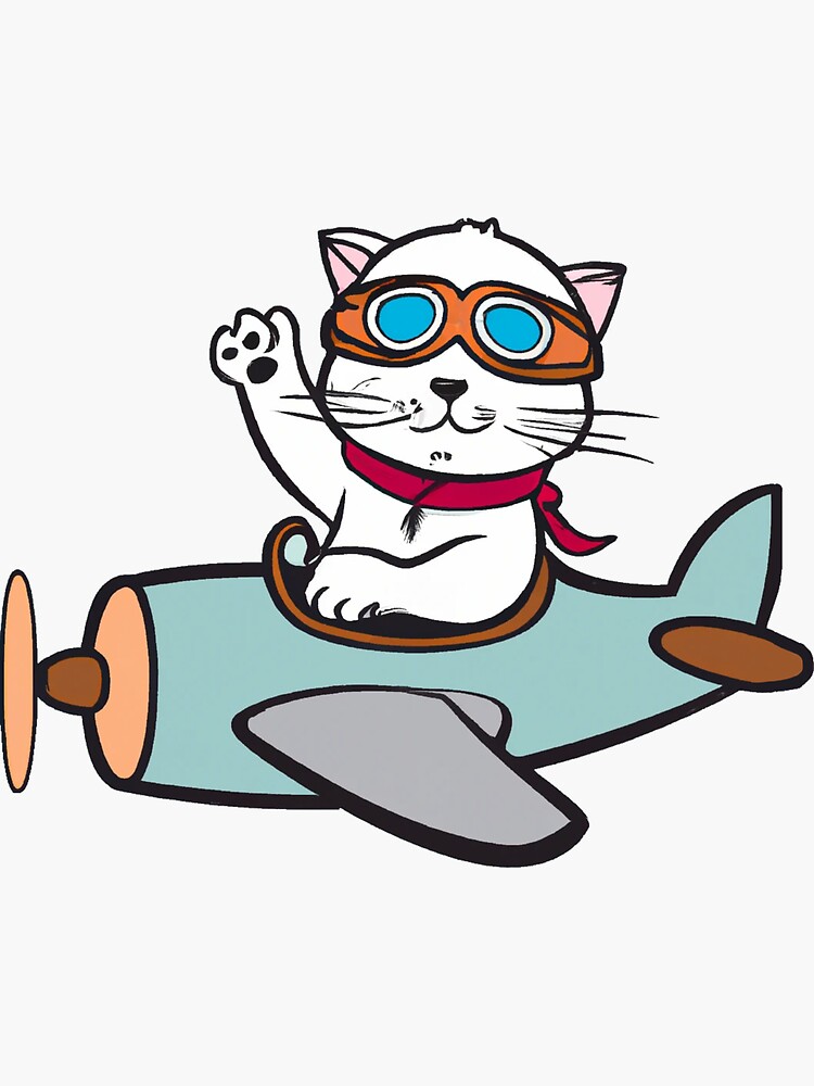 "Cartoon Cat Super Pilot flying on a Plane" Sticker for Sale by ...